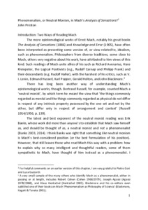 Phenomenalism, or neutral monism, in Mach’s analysis of sensations ...